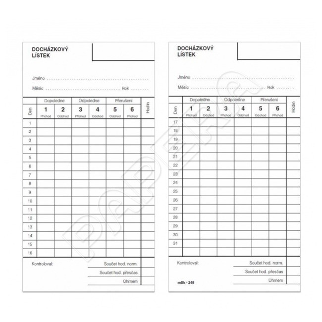 DOCHÁZKOVÝ LÍSTEK 1/2 A5 | TRIOS - VELKOOBCHO S PÁPÍREM A DROGERIÍ ...